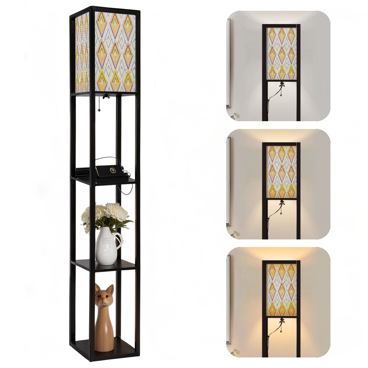 Floor Lamp with Shelves Corner Display Bookshelf Lamp for Living Room ...