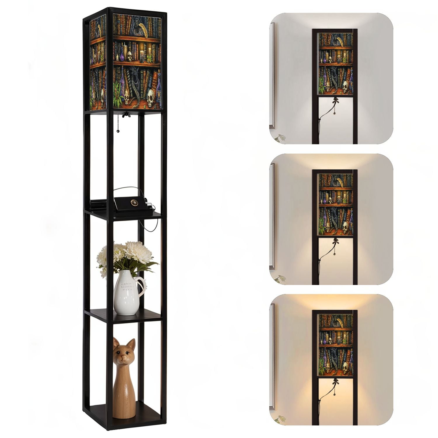 Floor Lamp with Shelves Corner Display Bookshelf Lamp for Living Room ...
