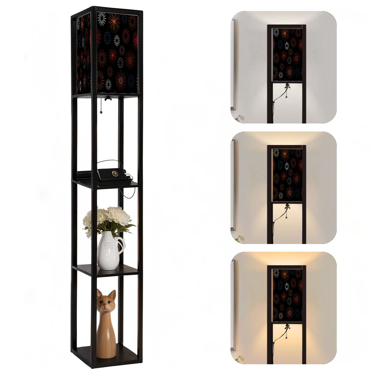 Floor Lamp with Shelves Corner Display Bookshelf Lamp for Living Room ...