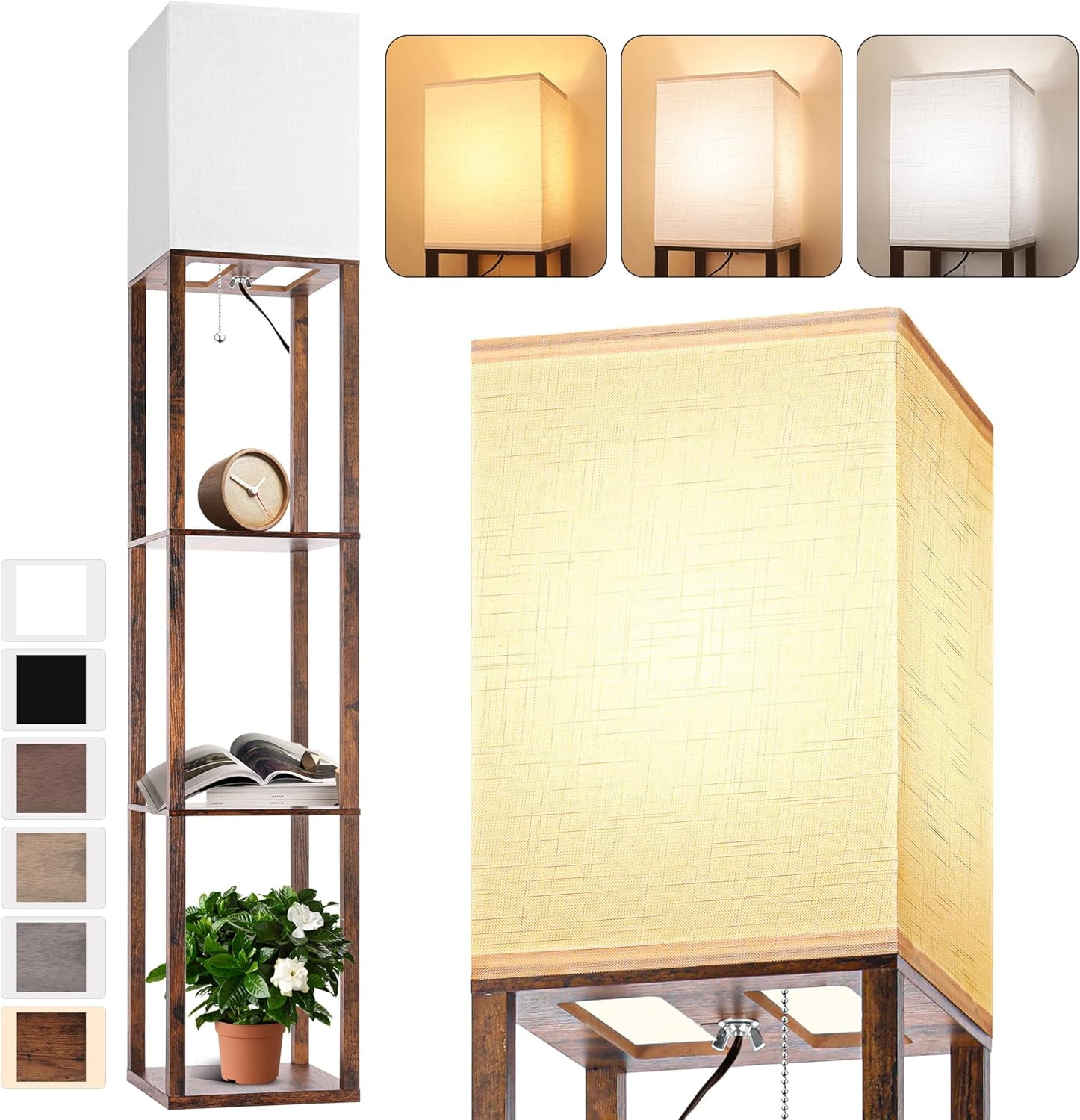 Floor Lamp with Shelves for Living Room, Shelf Floor Lamp with 3 CCT ...