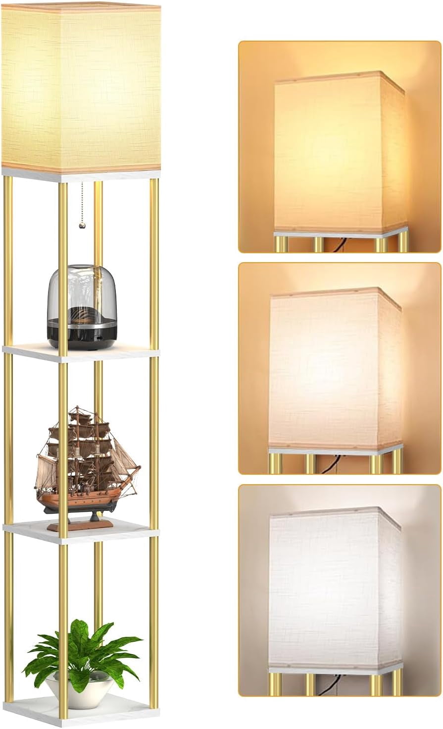 Floor Lamp with Shelves for Living Room, Shelf Floor Lamp with 3 CCT ...