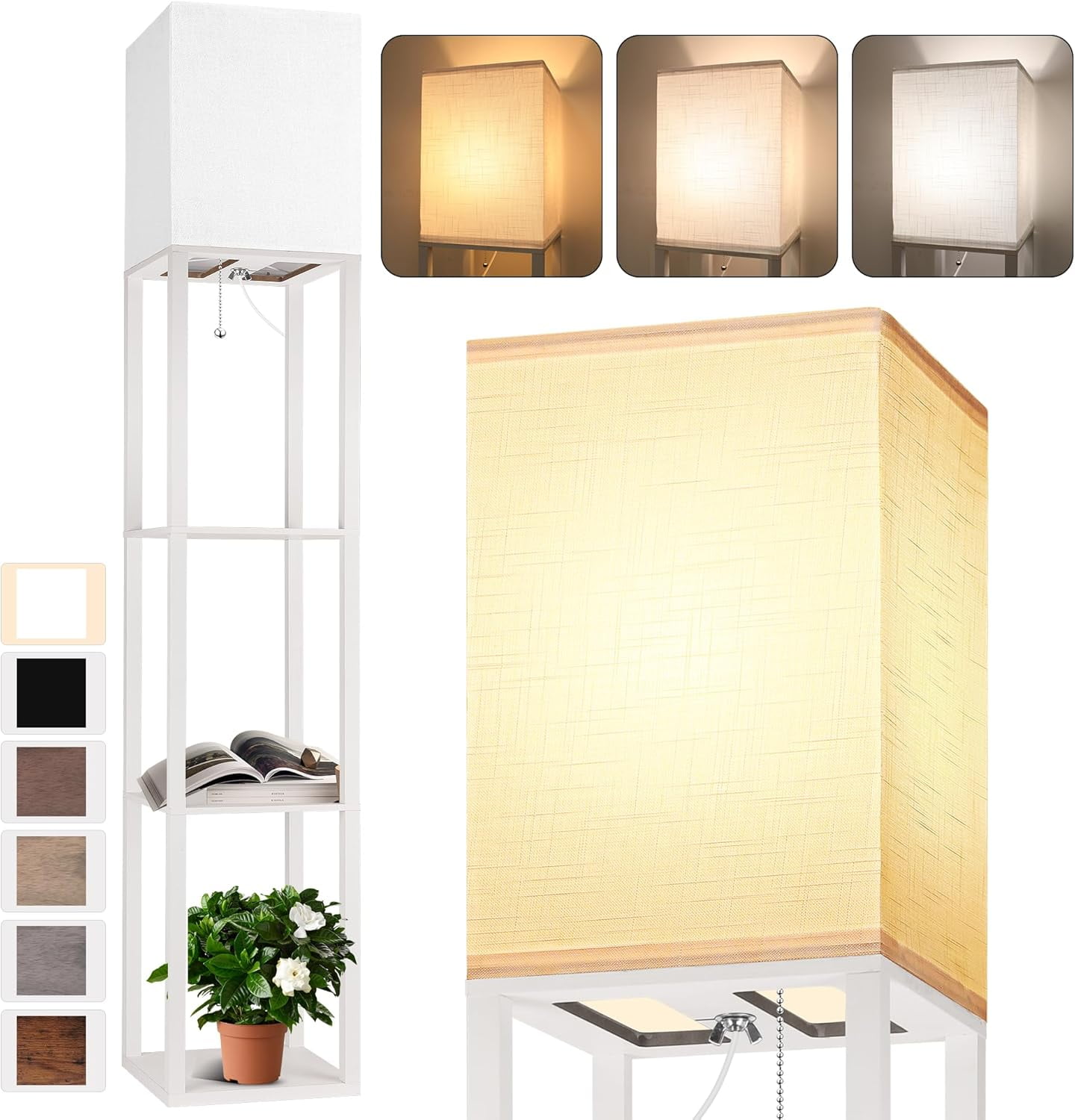 Floor Lamp with Shelves for Living Room, Shelf Floor Lamp with 3 CCT ...
