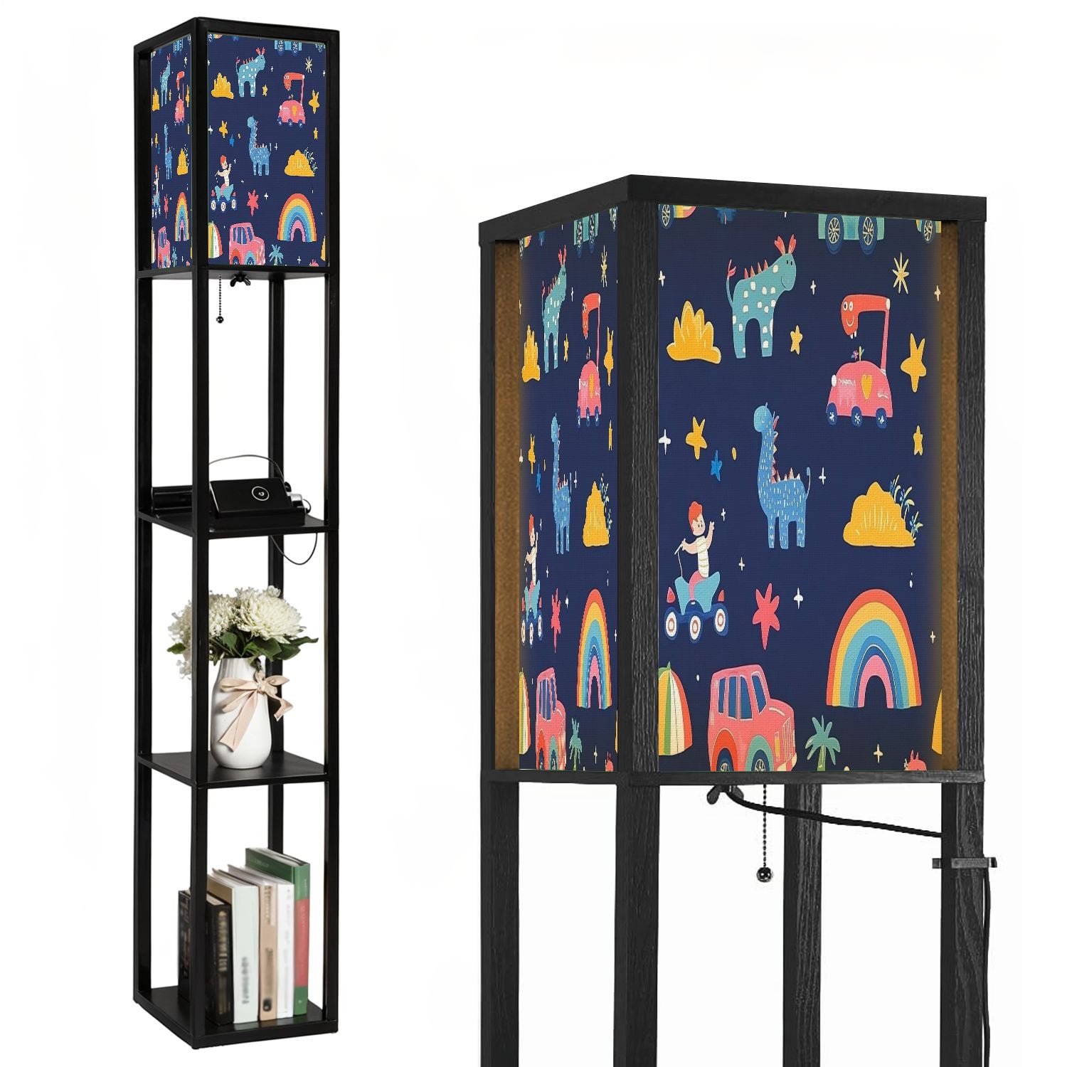 Floor Lamp with Shelves,Modern Dimmable Standing Lamp Cute dinosaurs ...