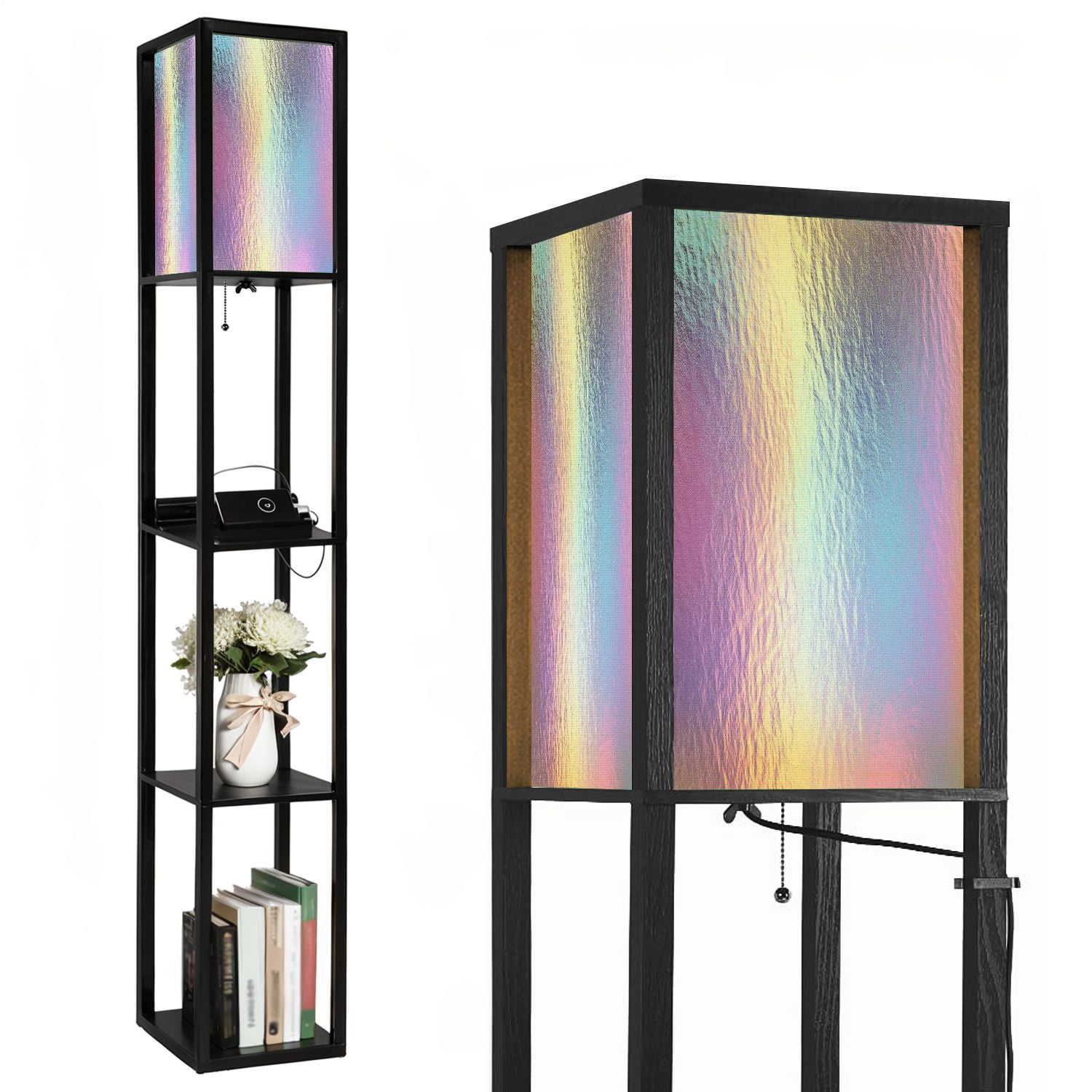 Floor Lamp with Shelves,Modern Dimmable Standing Lamp Rainbow foil wavy ...