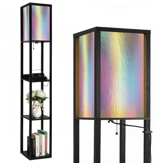 Floor Lamp with Shelves,Modern Dimmable Standing Lamp Rainbow foil wavy ...