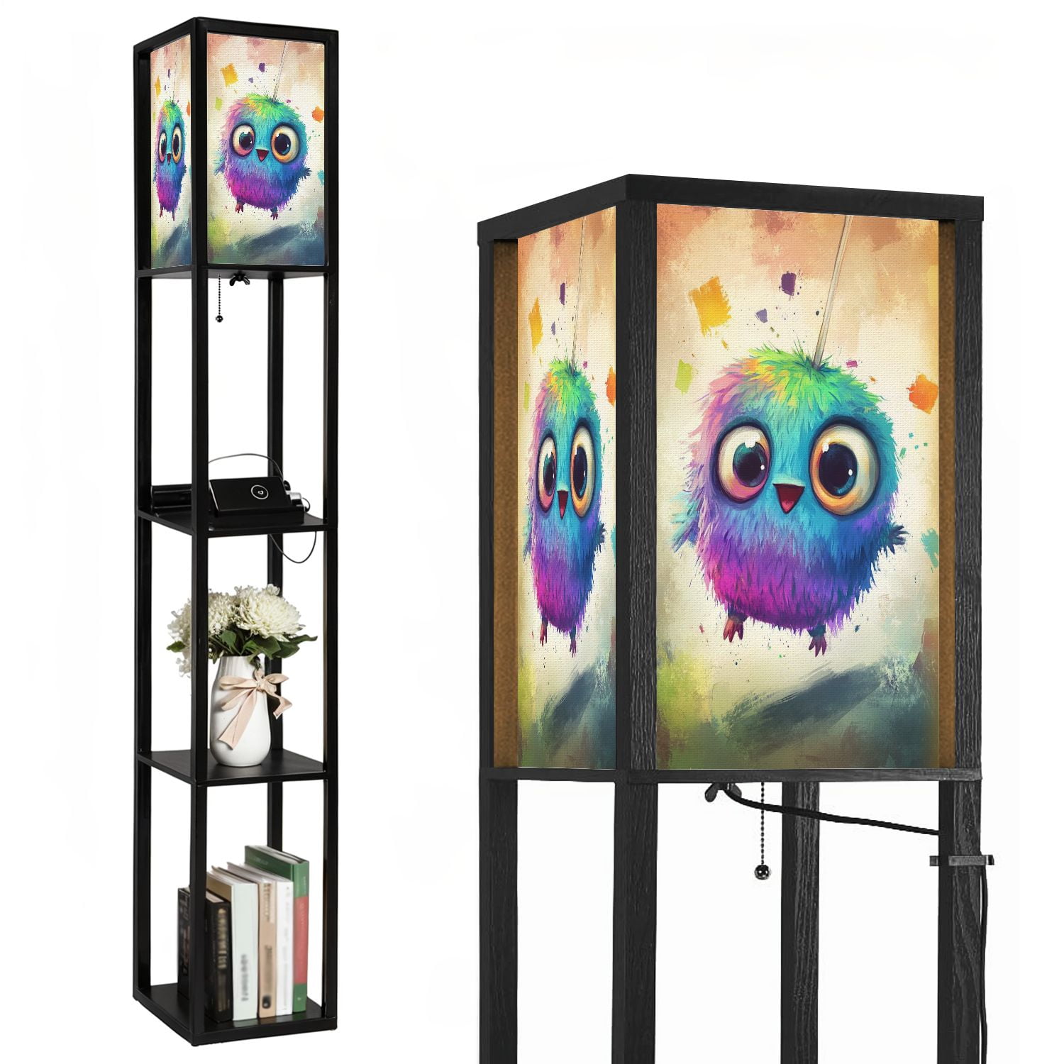 Floor Lamp with Shelves,Modern Dimmable Standing Lamp Video Game Themed ...