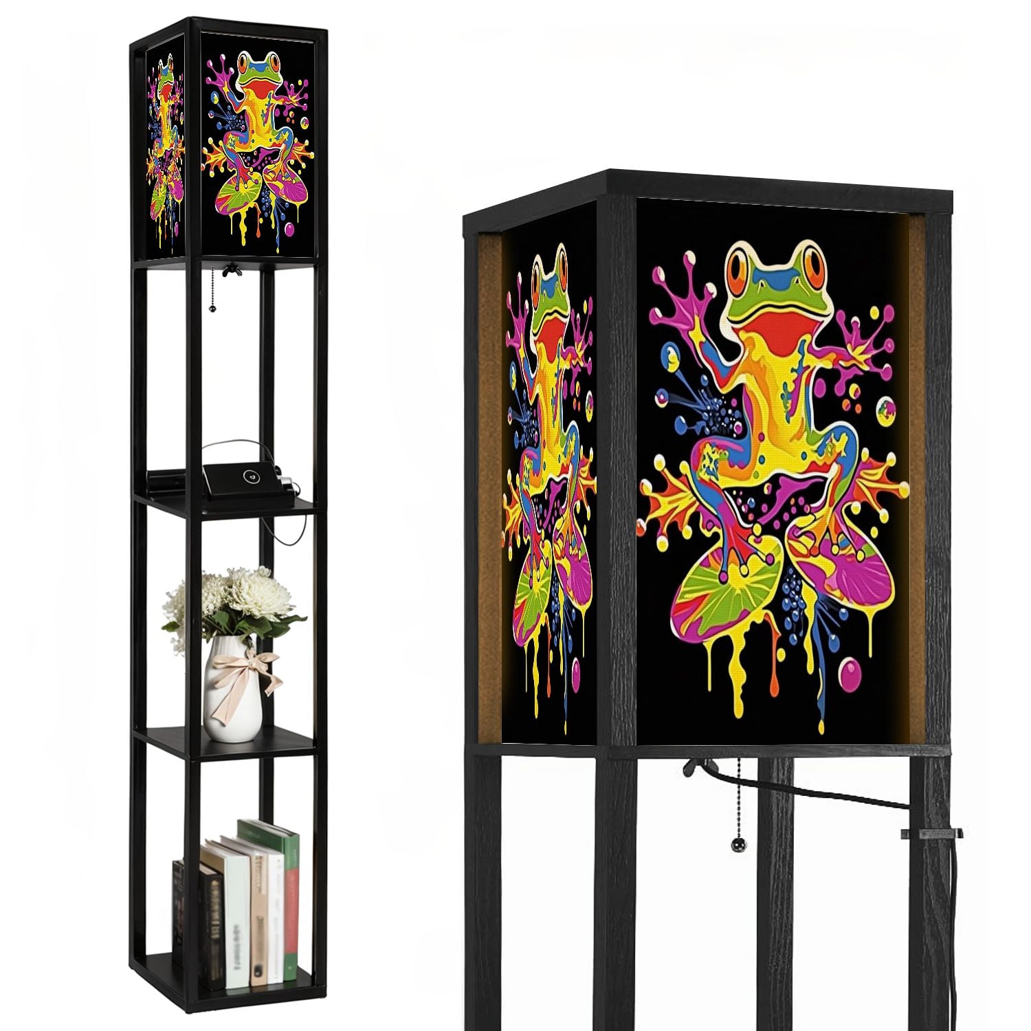Floor Lamp with Shelves,Modern Dimmable Standing Lamp Psychedelic Frog Graphic Bubble Free Anti ...