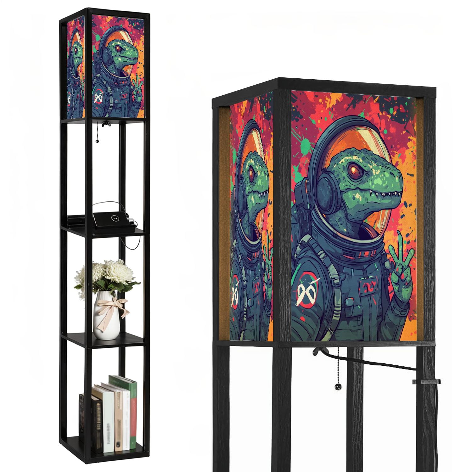 Floor Lamp with Shelves,Modern Dimmable Standing Lamp Video Game Themed ...