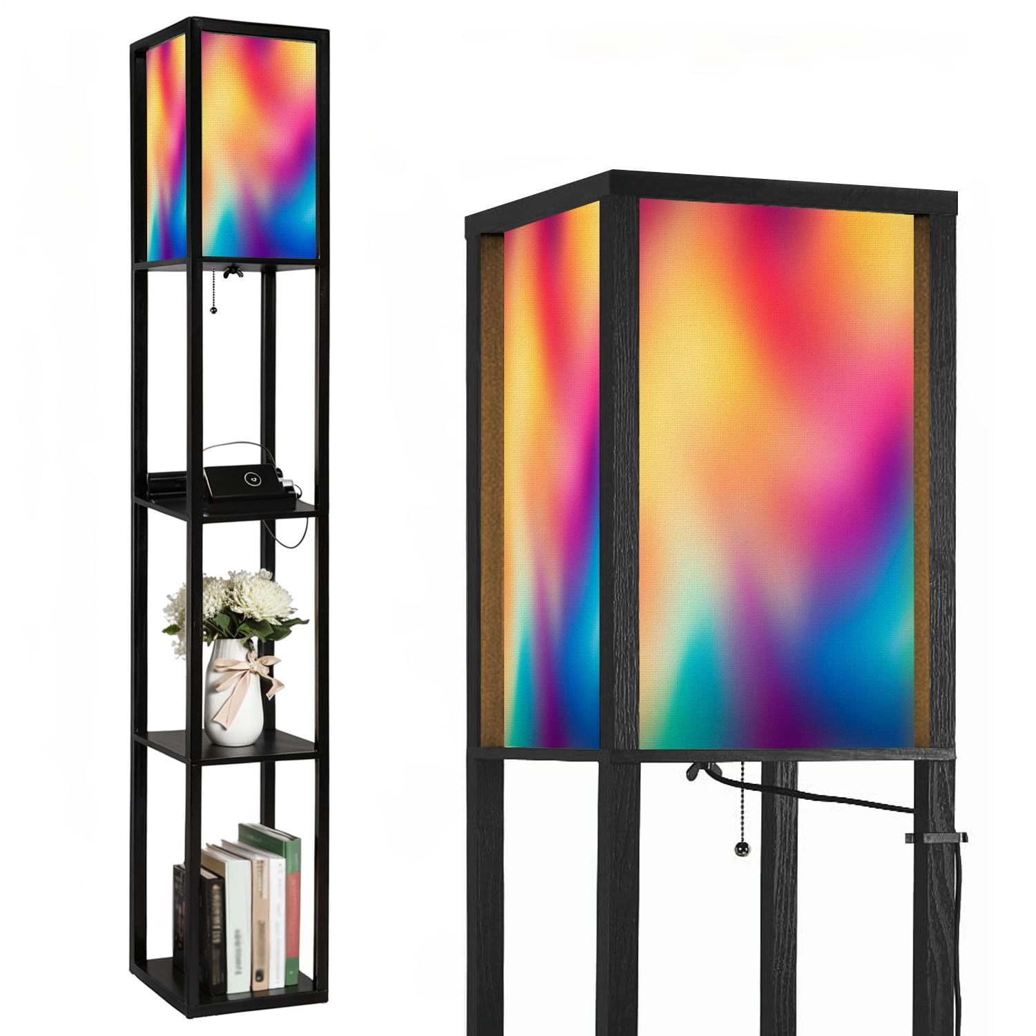 Floor Lamp with Shelves,Modern Dimmable Standing Lamp abstract blurred ...
