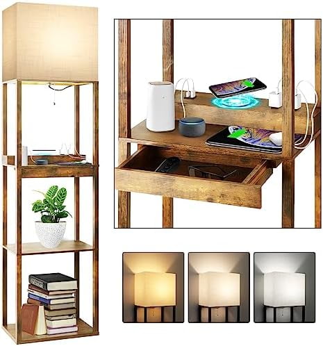 Floor Lamp with Shelves, Modern Shelf Lamp for Display Storage, 3 Color ...