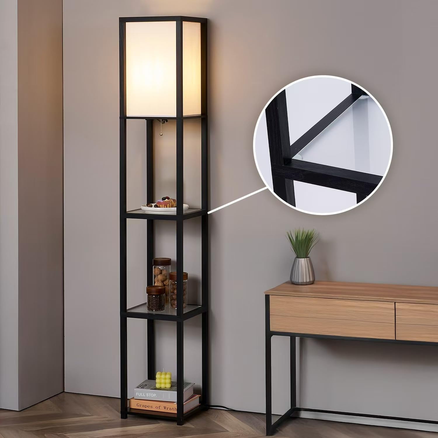 Floor Lamp with Shelves, Modern Shelf Lamp with LED Bulb, Corner ...