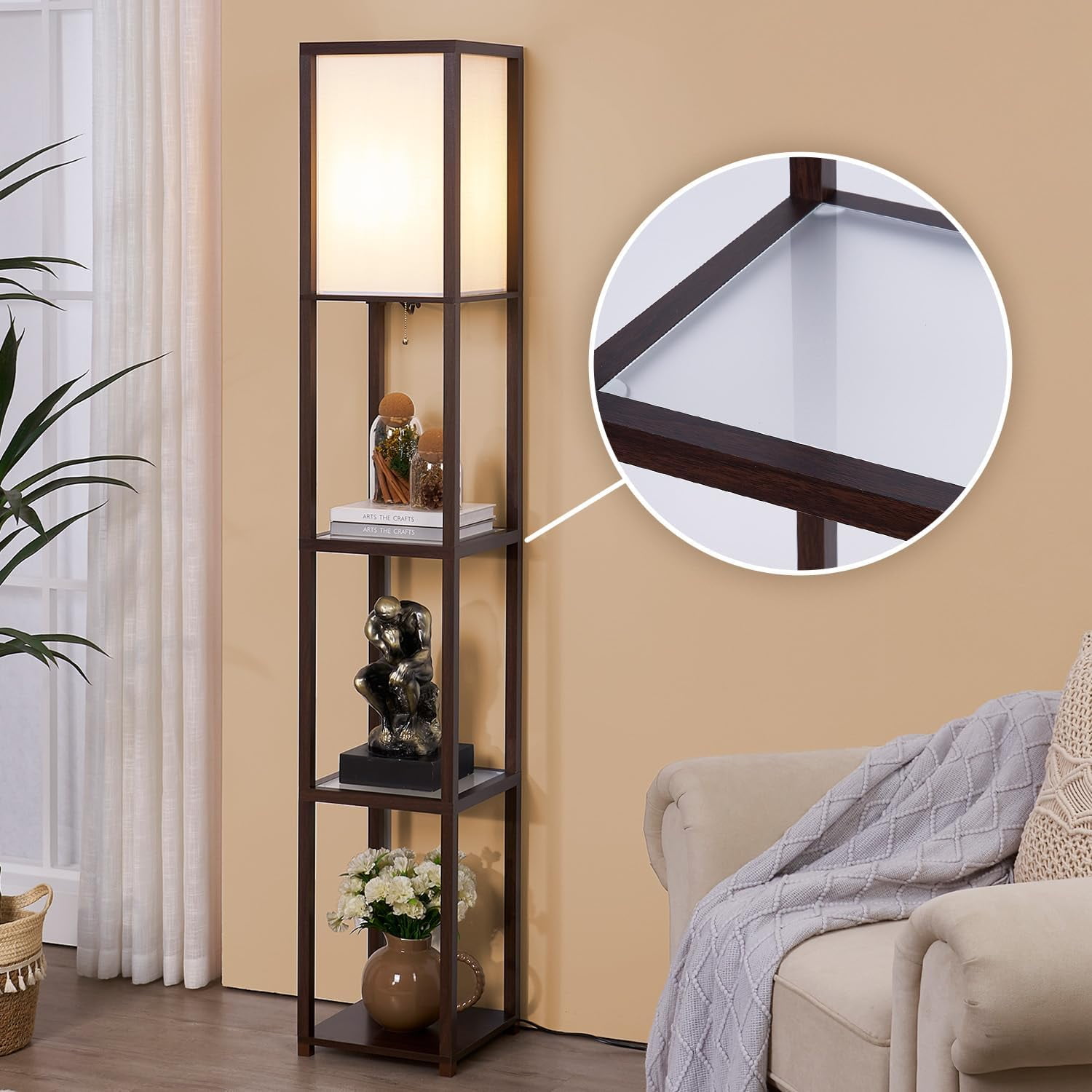 Floor Lamp with Shelves, Modern Shelf Lamps with LED Bulb, Corner Lamp ...
