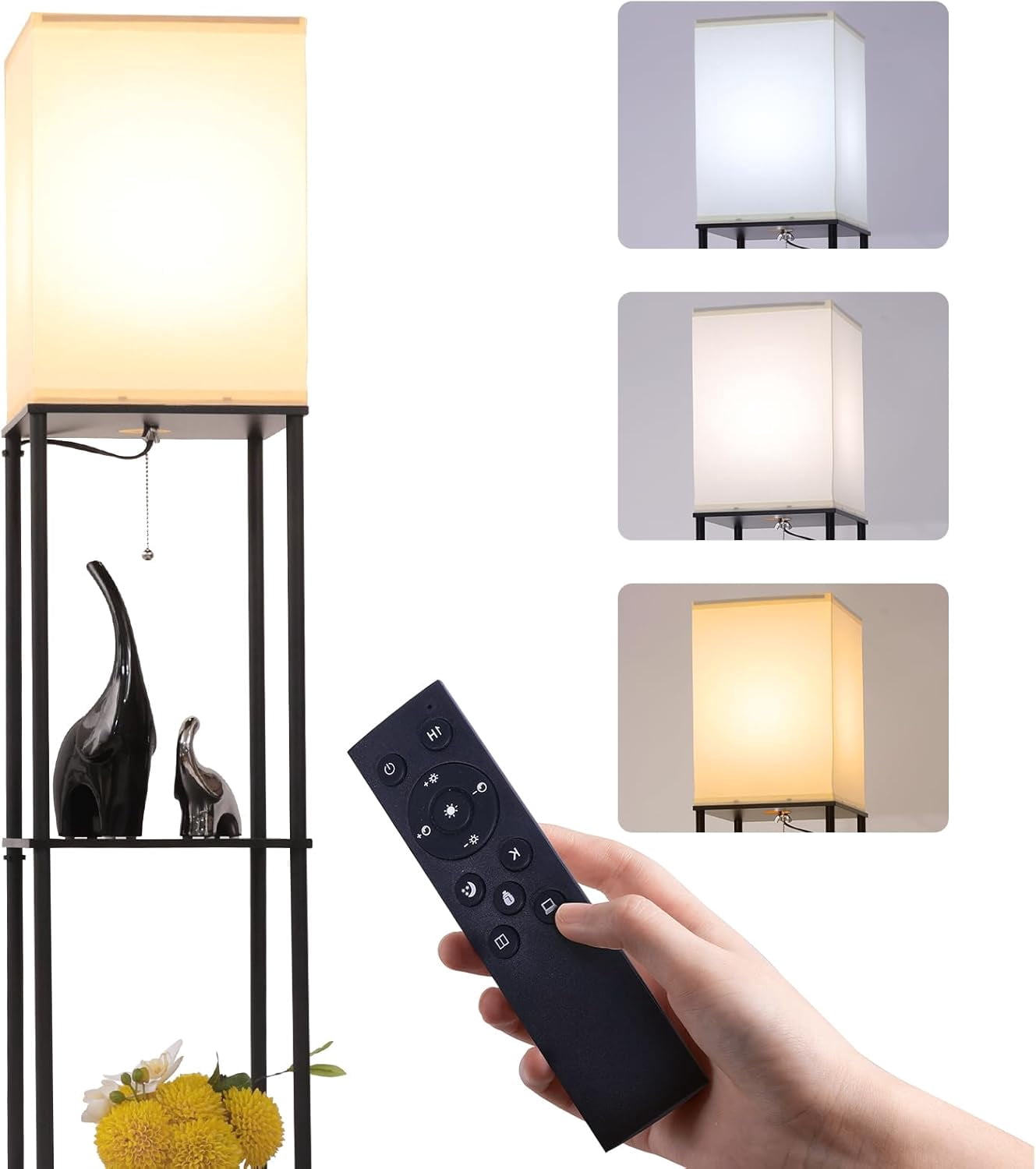 Floor Lamp with Shelves, Modern Square Standing Lamp with 3-Color ...