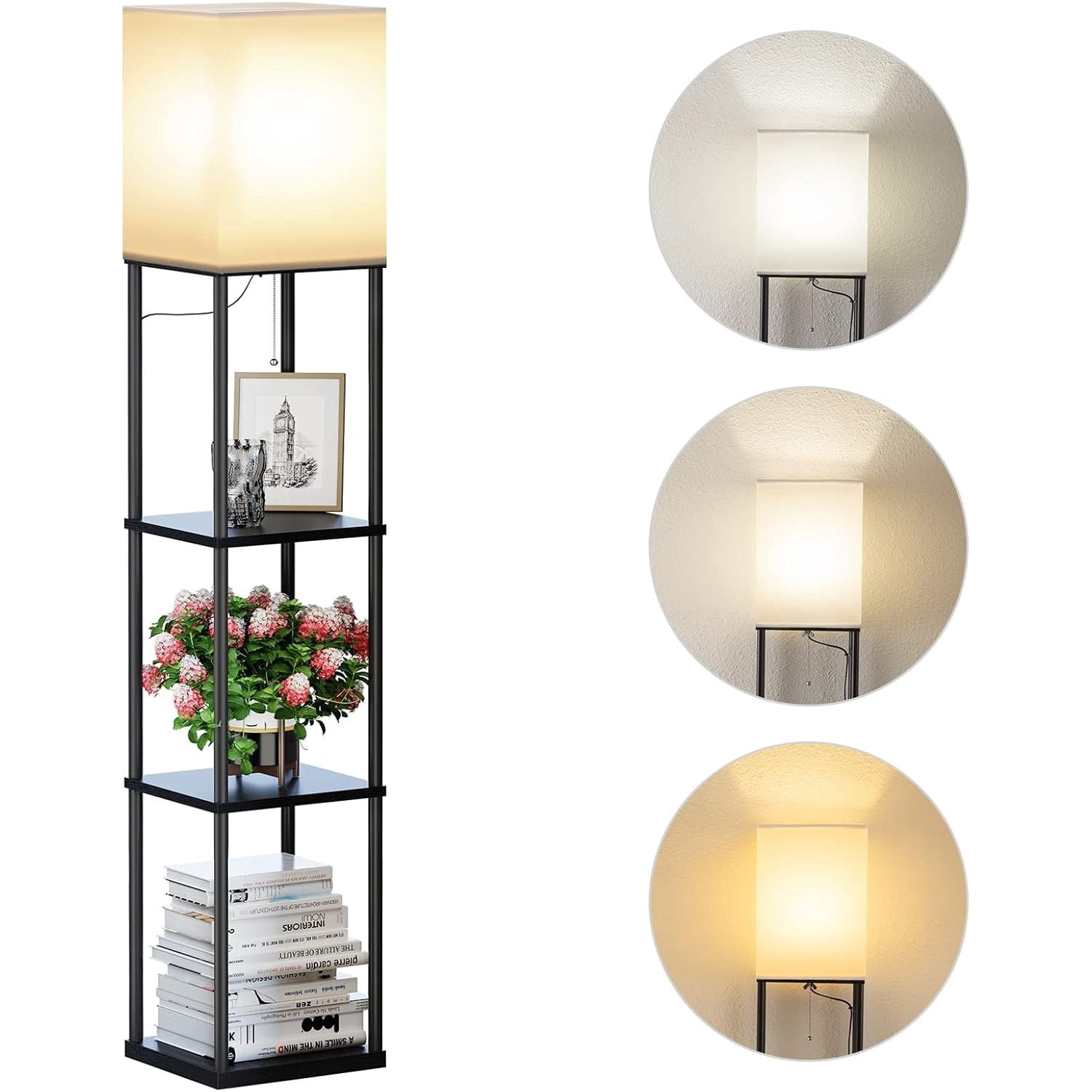 Floor Lamp with Shelves, Modern Square Standing Lamp with 3 Color ...