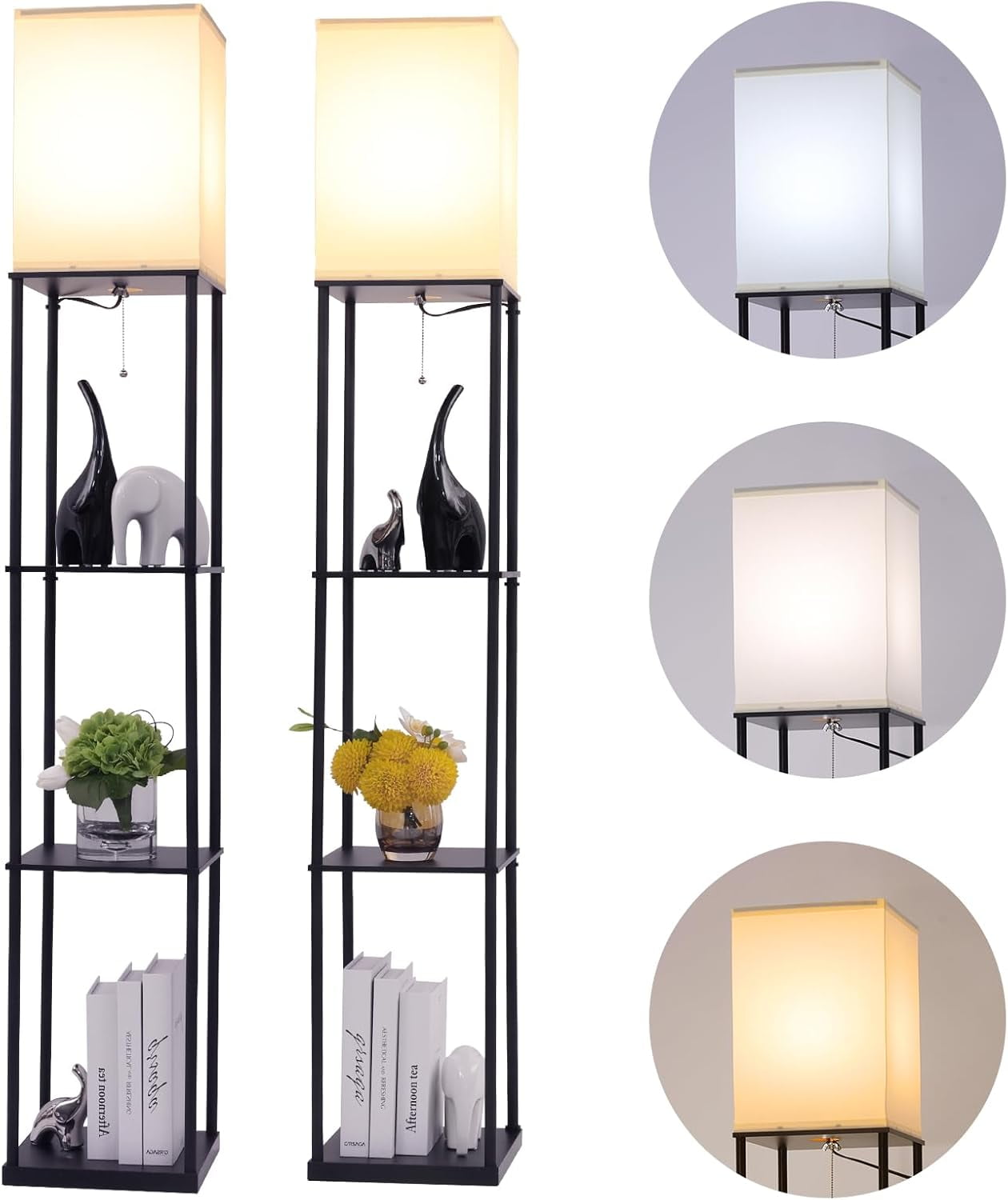 Floor Lamp with Shelves, Modern Square Standing Lamp with 3 Color ...