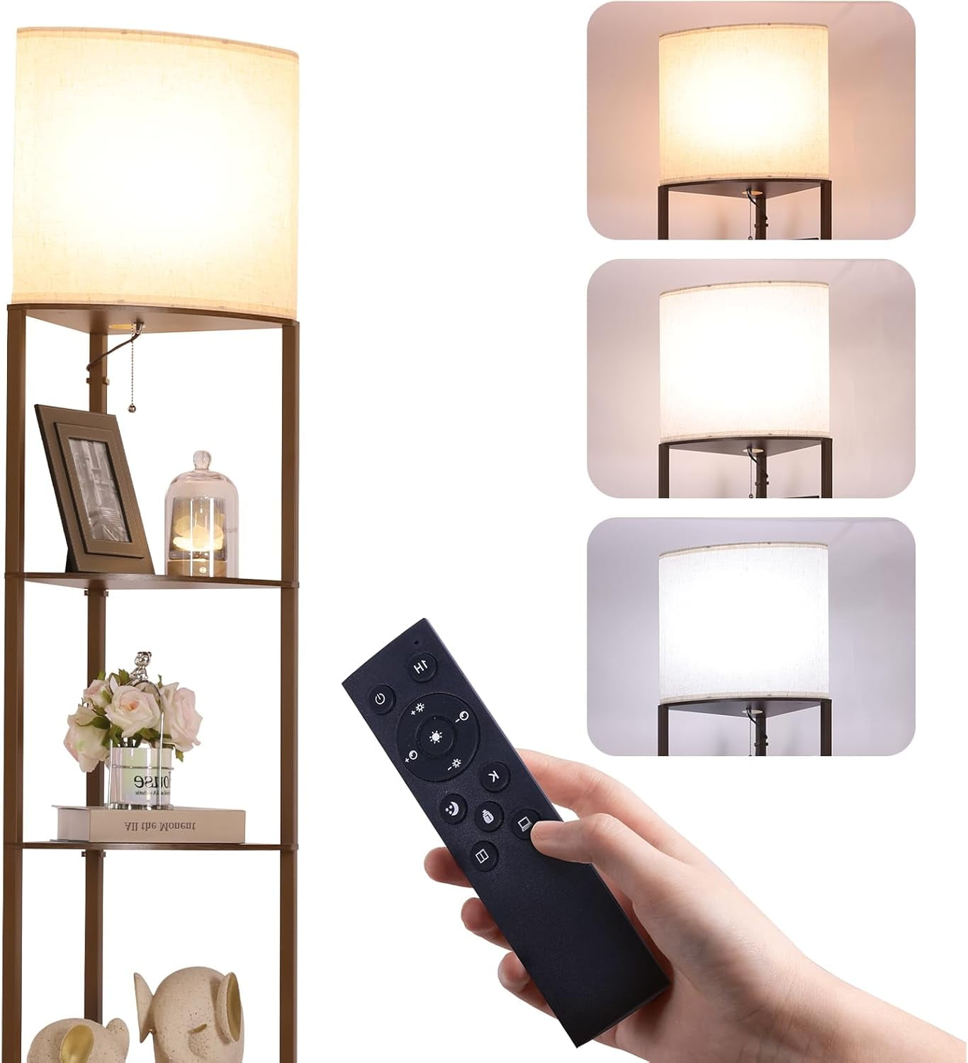Floor Lamp with Shelves, Sector Corner Shelf Lamp with 3-Color Remote ...
