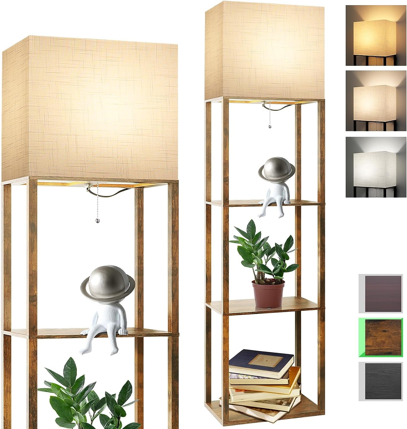Floor Lamp with Shelves, Shelf Lamp with 15W LED Bulb, 3 Colors, Memory ...