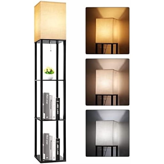 Floor Lamp with Shelves, Shelf Lamp with 3 Color Temperature LED Bulb ...