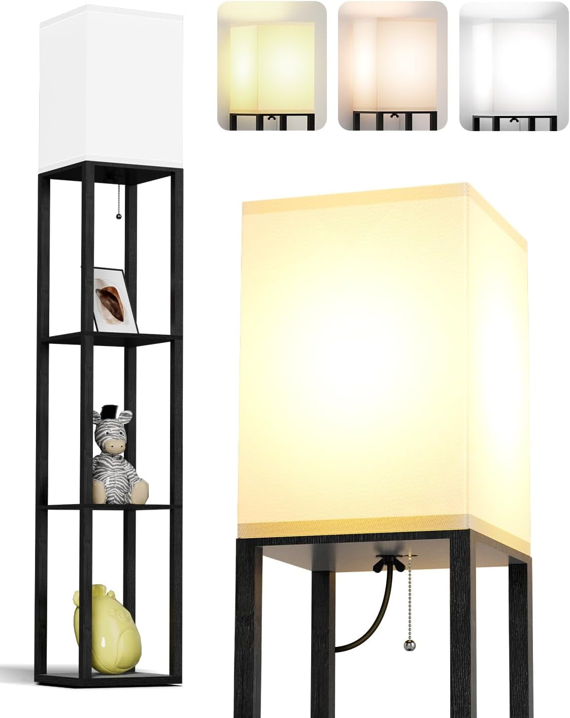 Floor Lamp with Shelves, Shelf USB Floor Lamp, 3 Color Temperatures ...