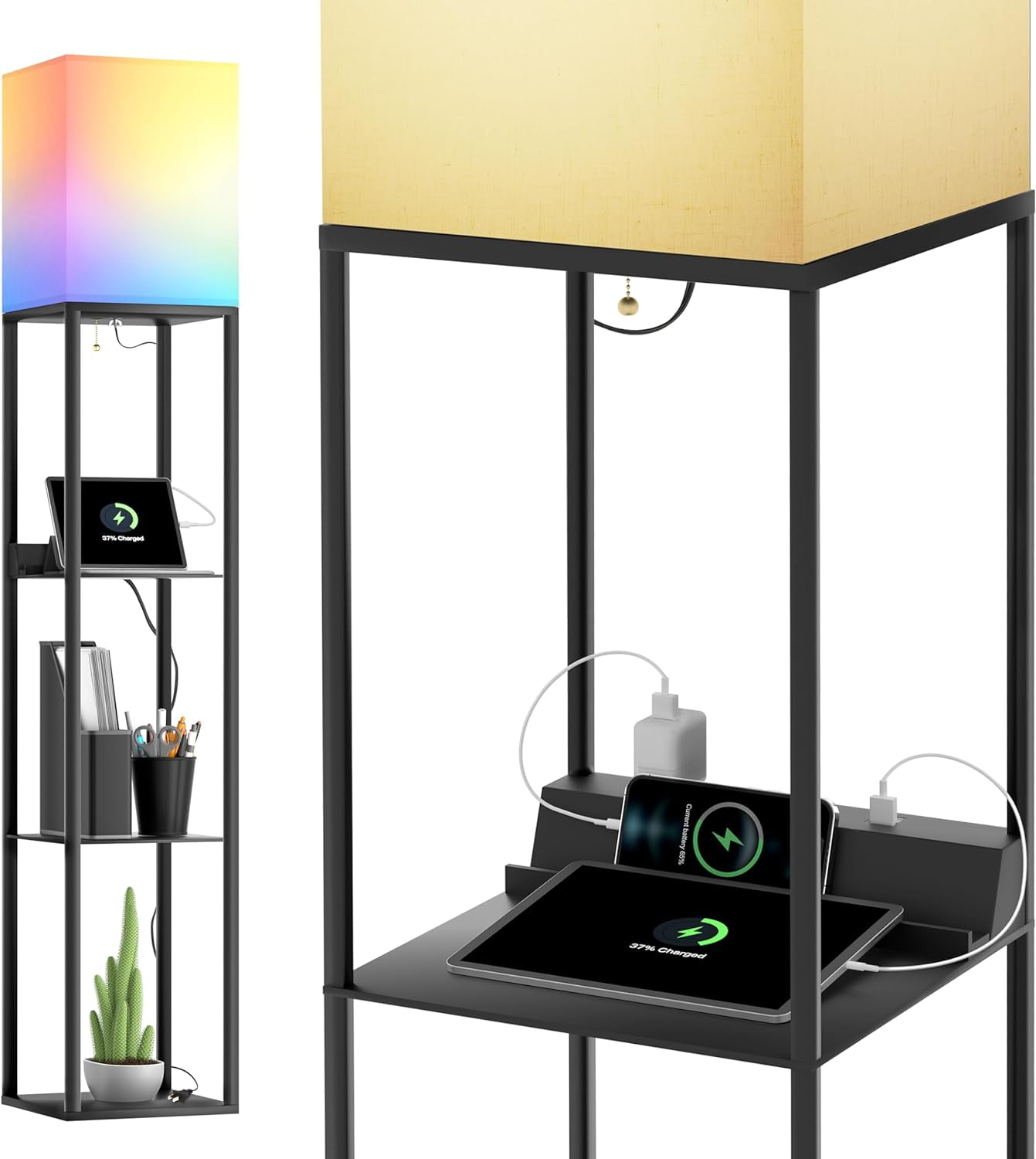 Floor Lamp with Shelves, Smart RGB Floor Lamp Compatible with Alexa ...