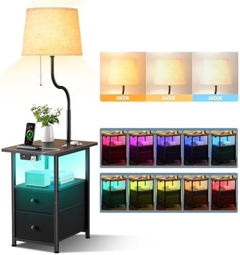 Floor Lamp Side Table with Night Light,Night Stand with Charging ...