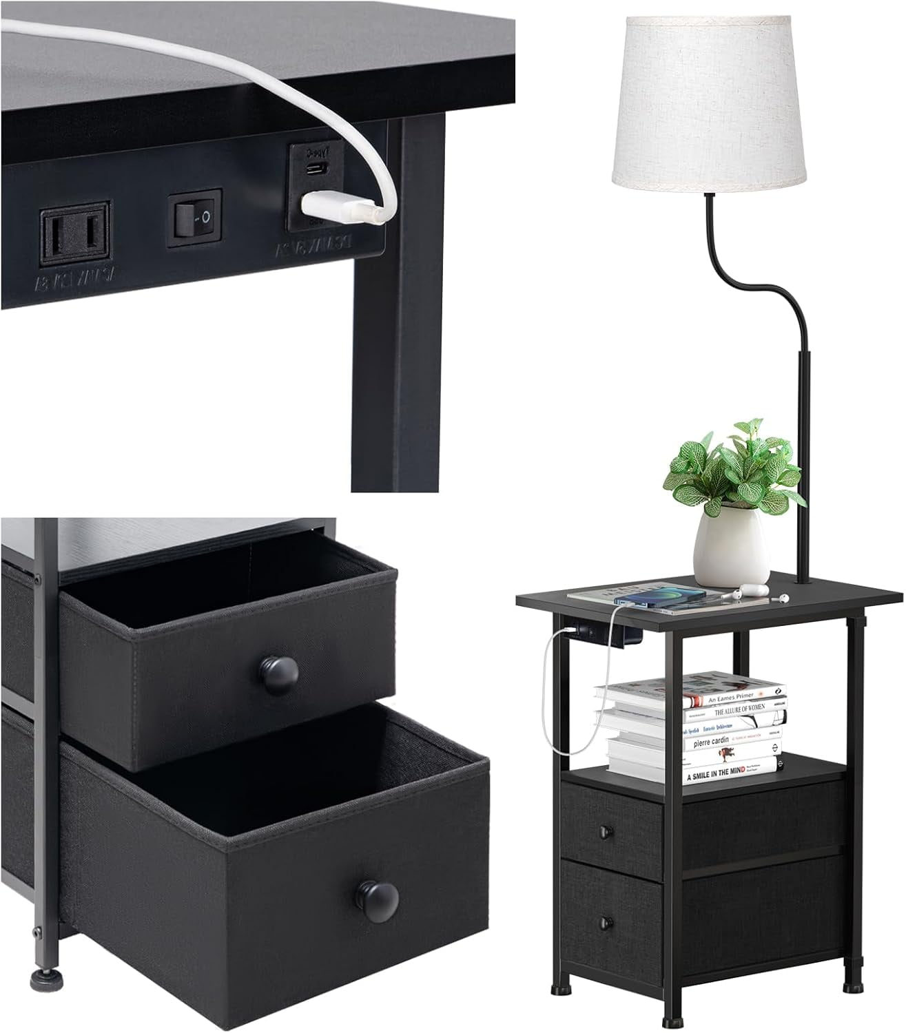 Floor Lamp with Side Table, Nightstand with Charging Station, 3 Color ...