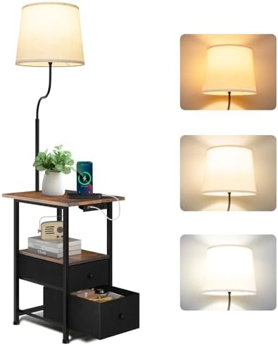 Floor Lamp with Side Table, Nightstand with Charging Station, 3 Color ...
