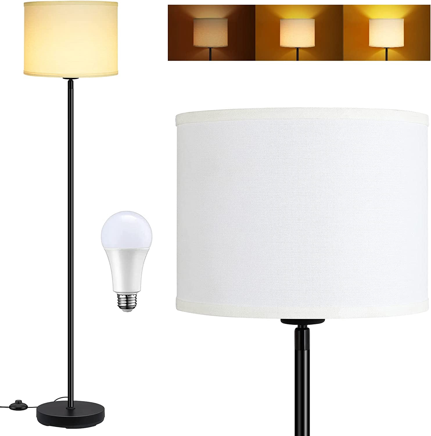 Floor Lamp, Standing Lamp, 6W LED Floor Lamps with Black Lampshade ...