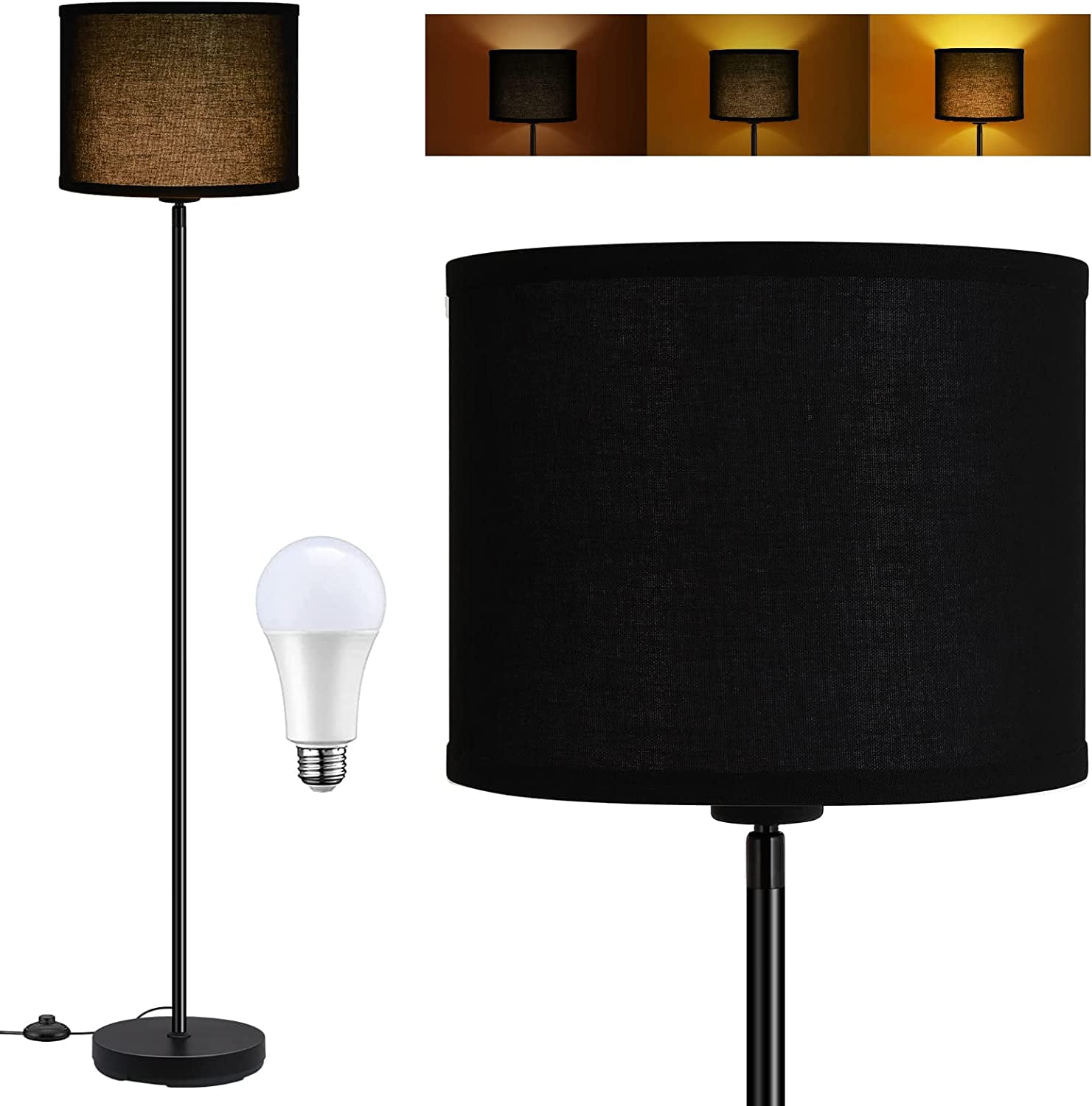 Floor Lamp, Standing Lamp, 6W LED Floor Lamps with Black Lampshade ...