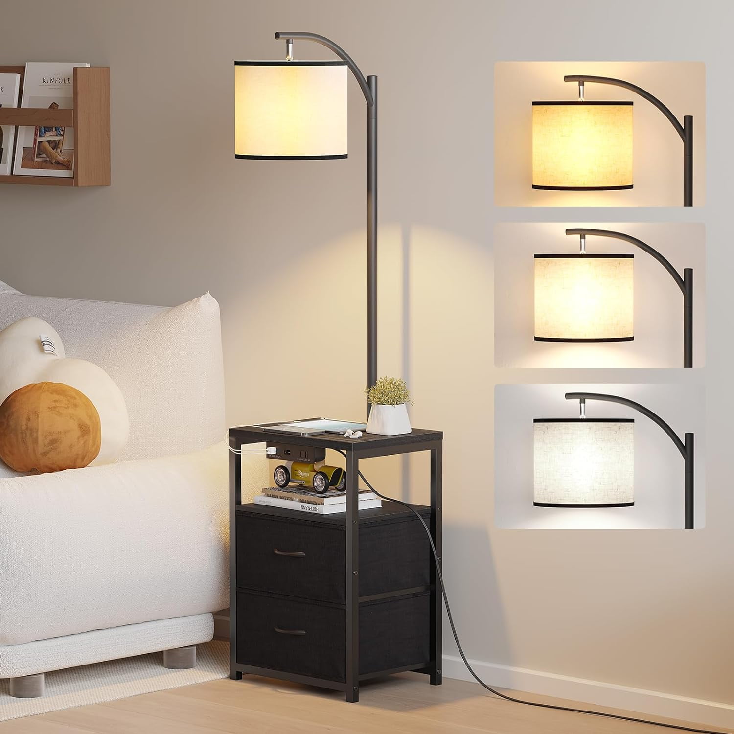 Floor Lamp with Table & 2 Drawers, Lamp with USB Port and Outlet, Lamps ...