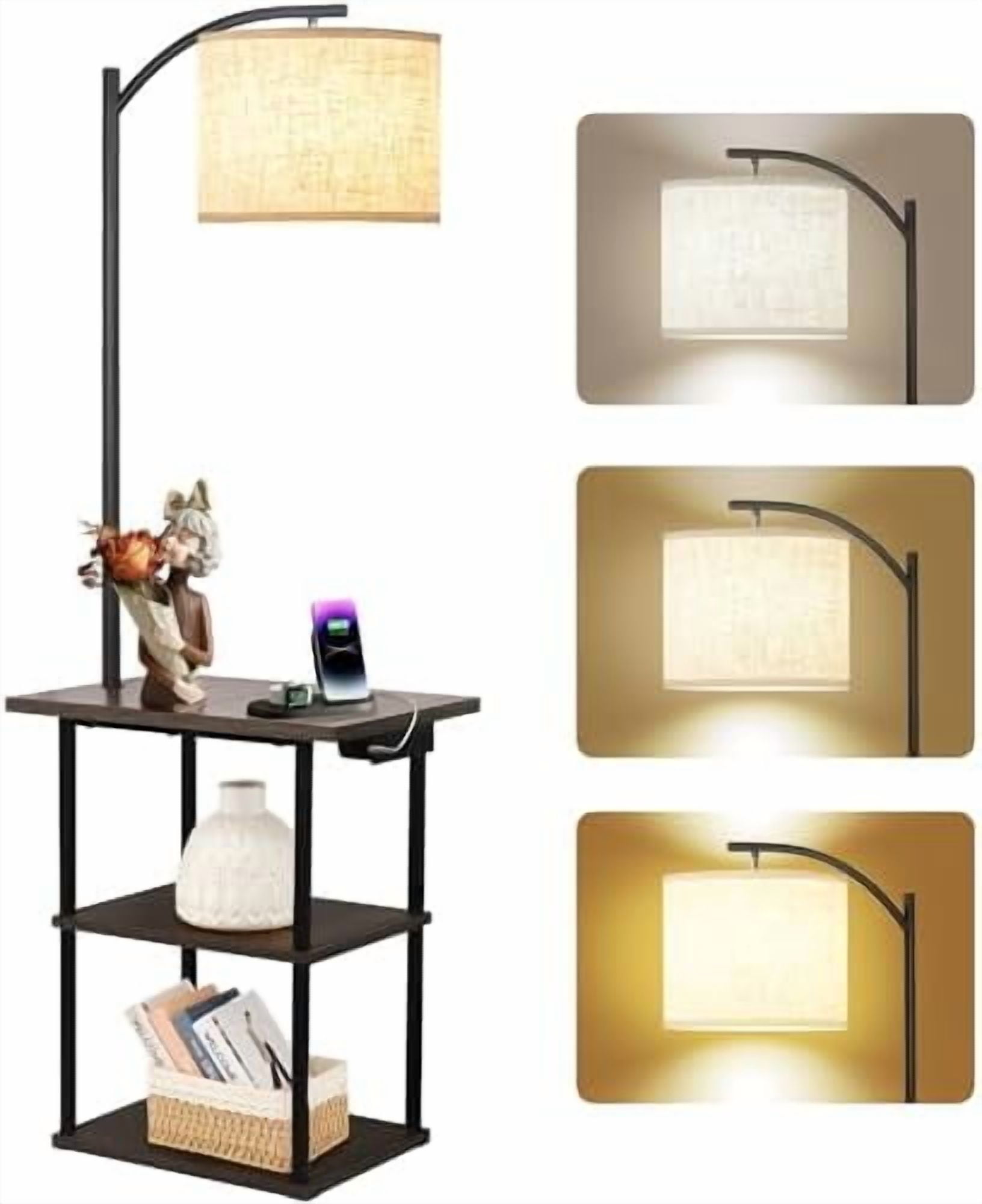 Floor Lamp with Table, End Tables with Charging Station(USB & Type-C ...