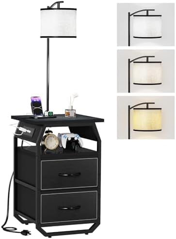 Floor Lamp with Table, End Tables with Lamps Attached 3-Color ...