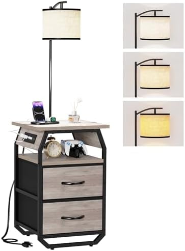Floor Lamp with Table, End Tables with Lamps Attached 3-Color ...