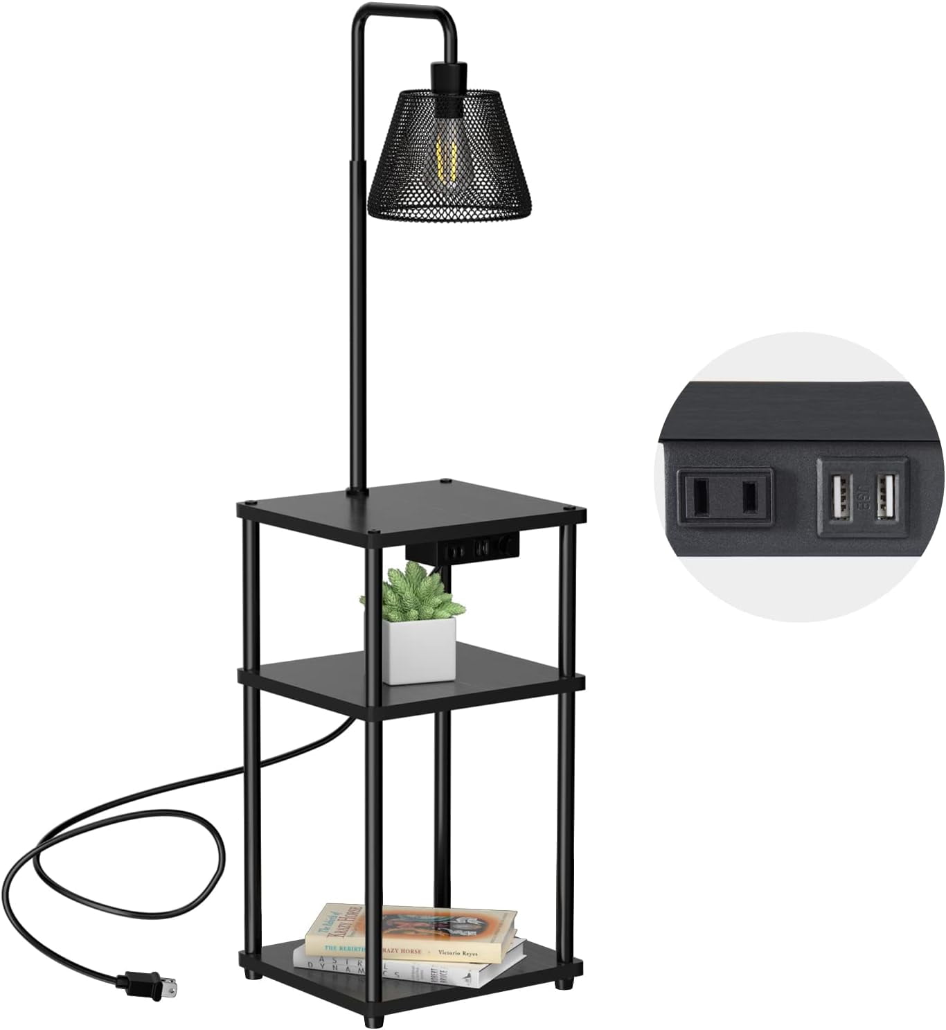 Floor Lamp with Table, Side Table with USB Charging Port and Outlet ...