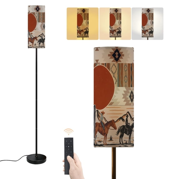 Floor Lamp Western Desert Landscape Cowboys Horseback Aztec Patterns ...
