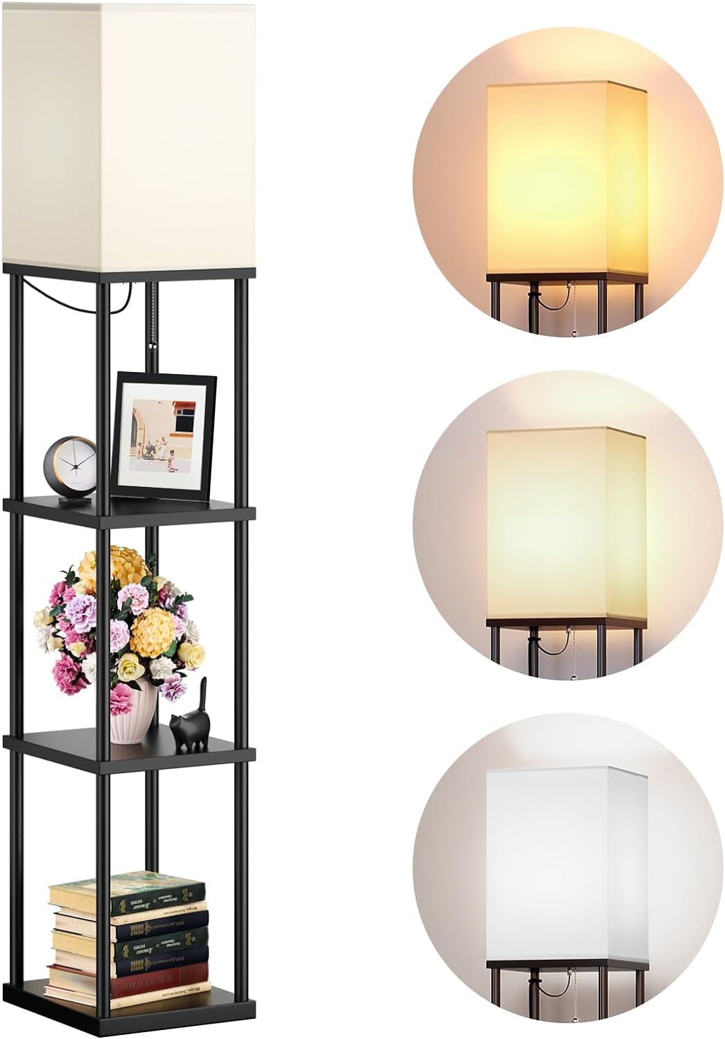 Floor Lamp with Shelves, 4-Tier Modern Shelf Floor Lamp with 3CCT LED ...