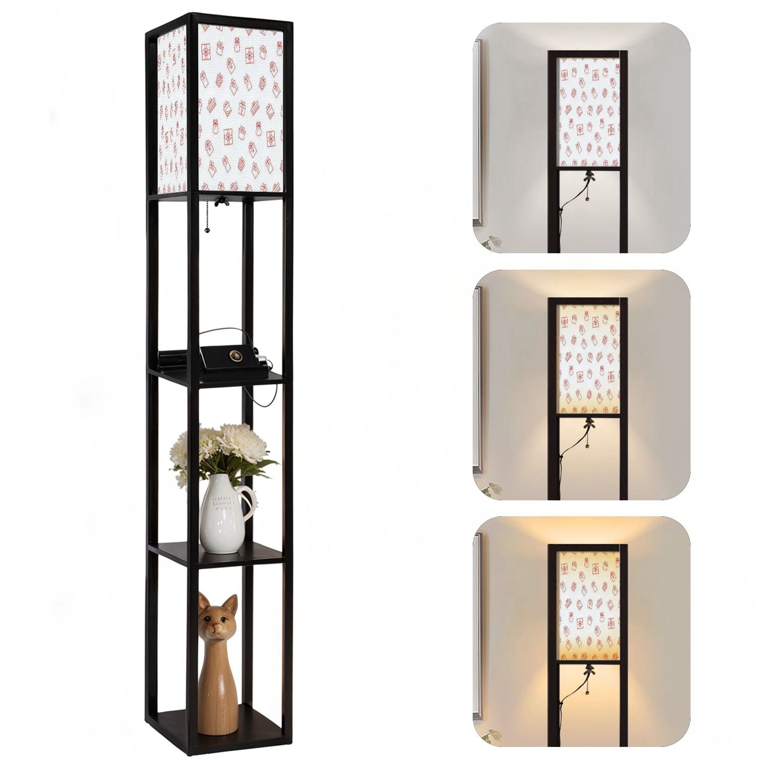 Floor Lamp with Shelves Corner Display Bookshelf Lamp for Living Room ...