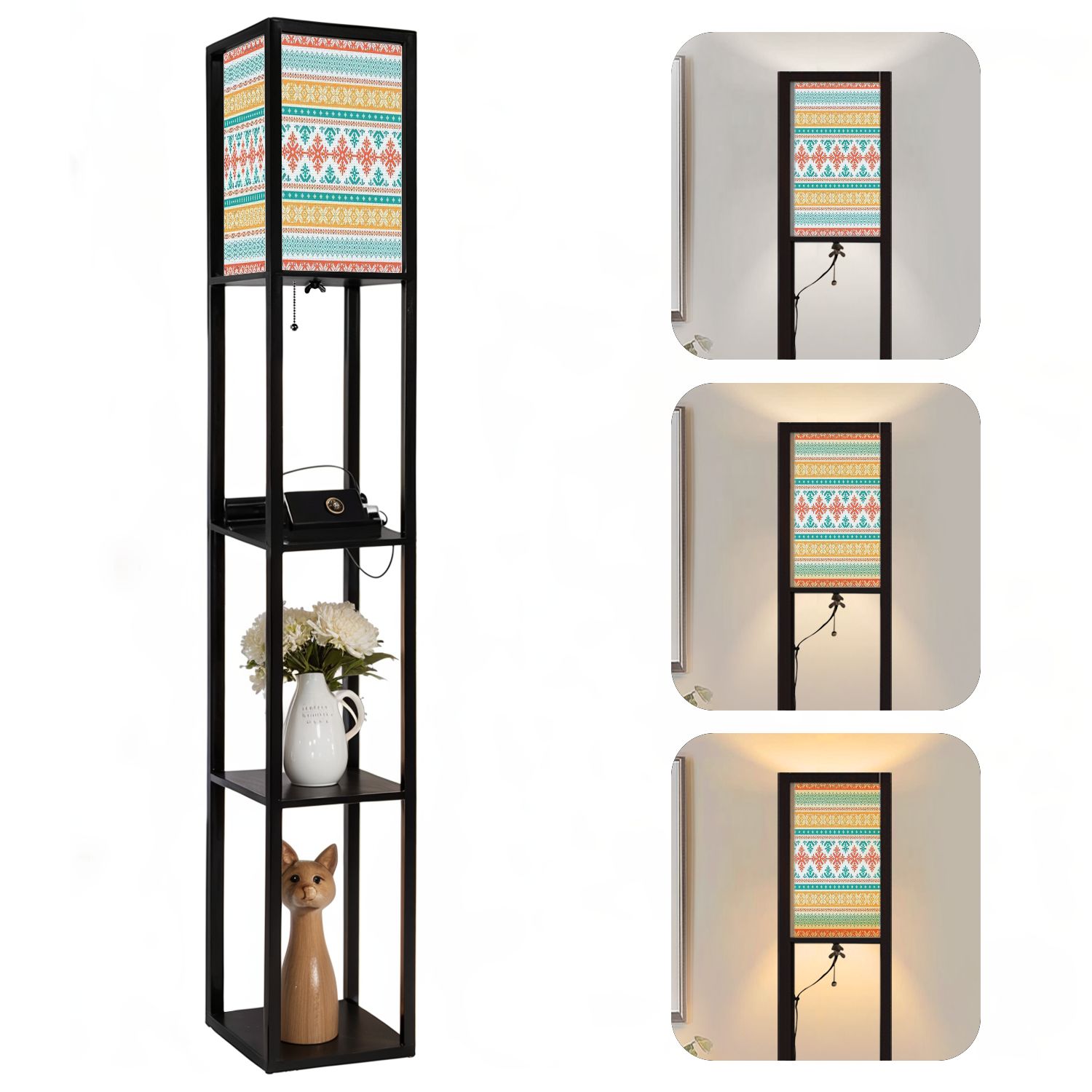Floor Lamp with Shelves Corner Display Bookshelf Lamp for Living Room ...