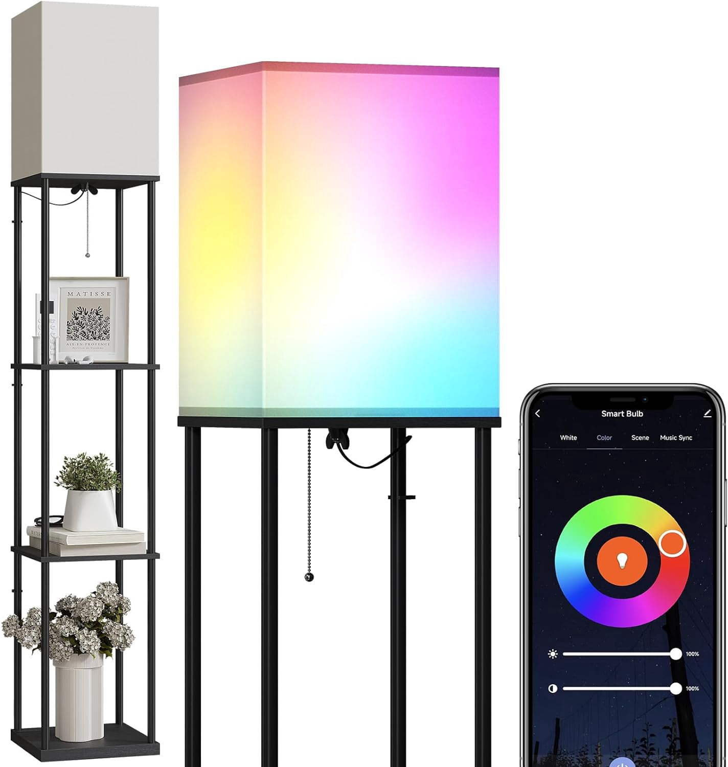 SUNMORY Floor Lamp with Shelves, Modern Square Standing Lamp with 3 ...