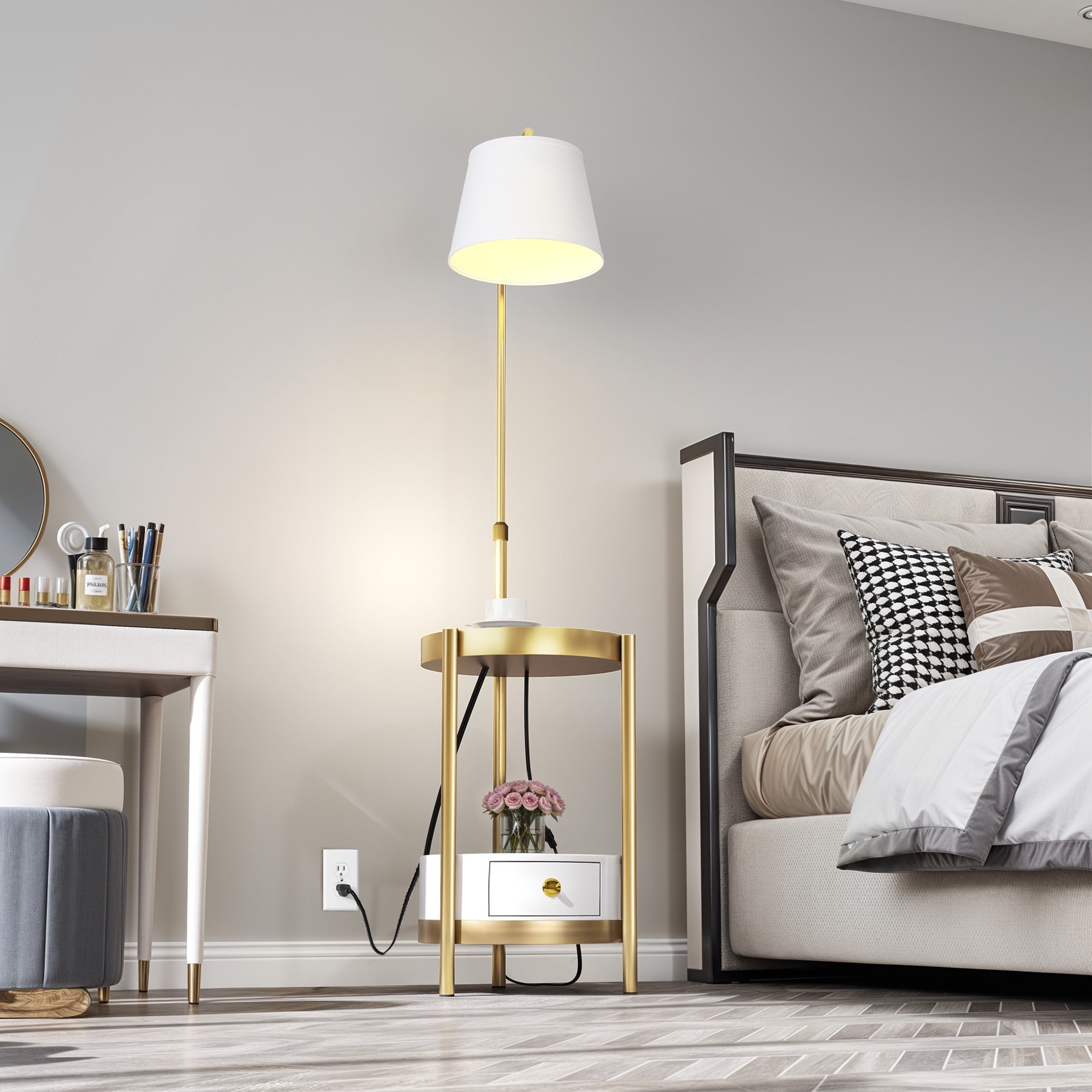 Floor Lamp with Tray Drawer & Power Outlets, Side Table Lamp with ...