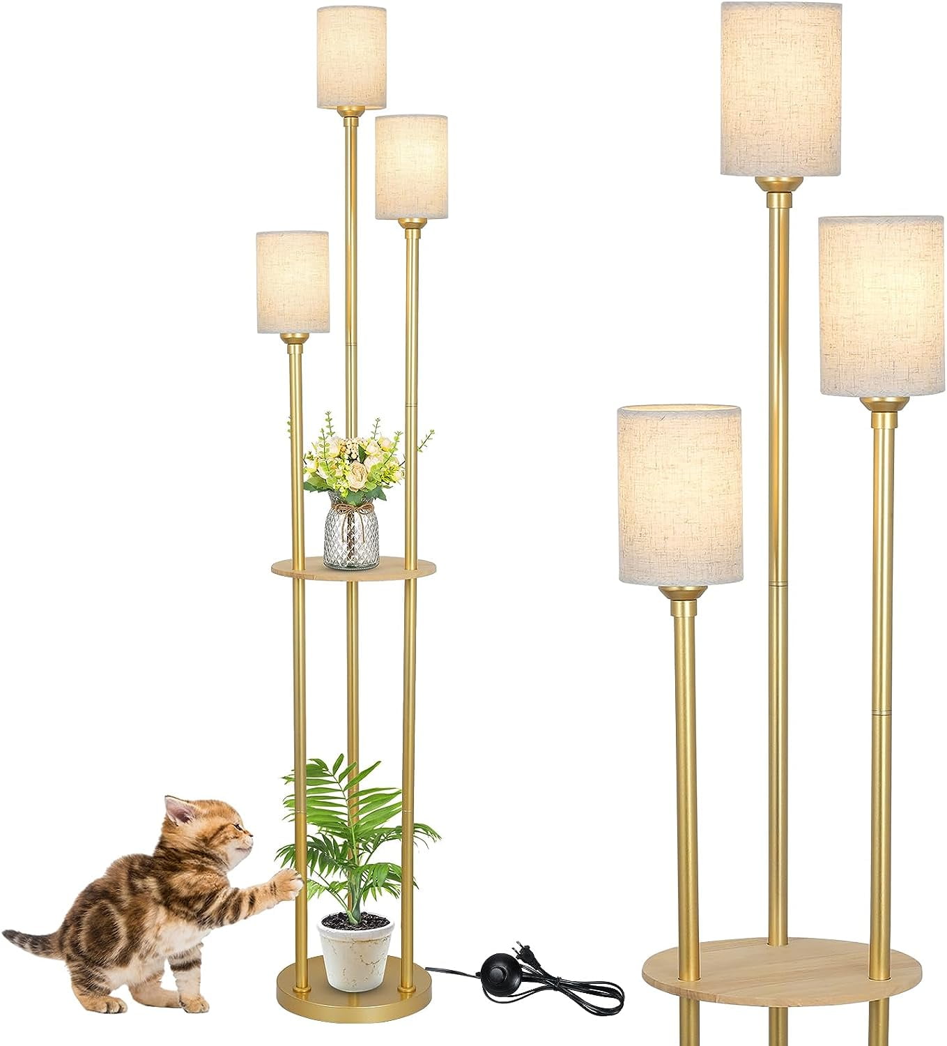 Floor Lamps for Living Room, 3-Lights Modern Floor Lamp with Shelves ...
