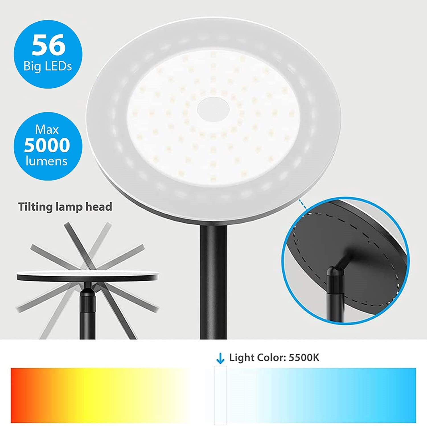 Floor Lamps for Living Room - 5000LM Super Bright LED Torchiere Floor ...