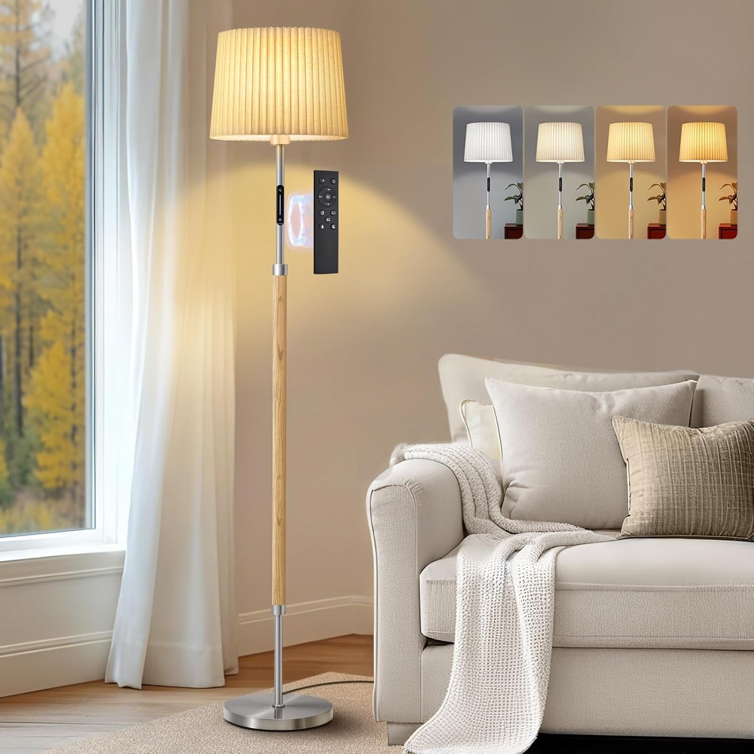 Floor Lamps for Living Room, 61" Natural Wood Floor Lamp with Remote ...