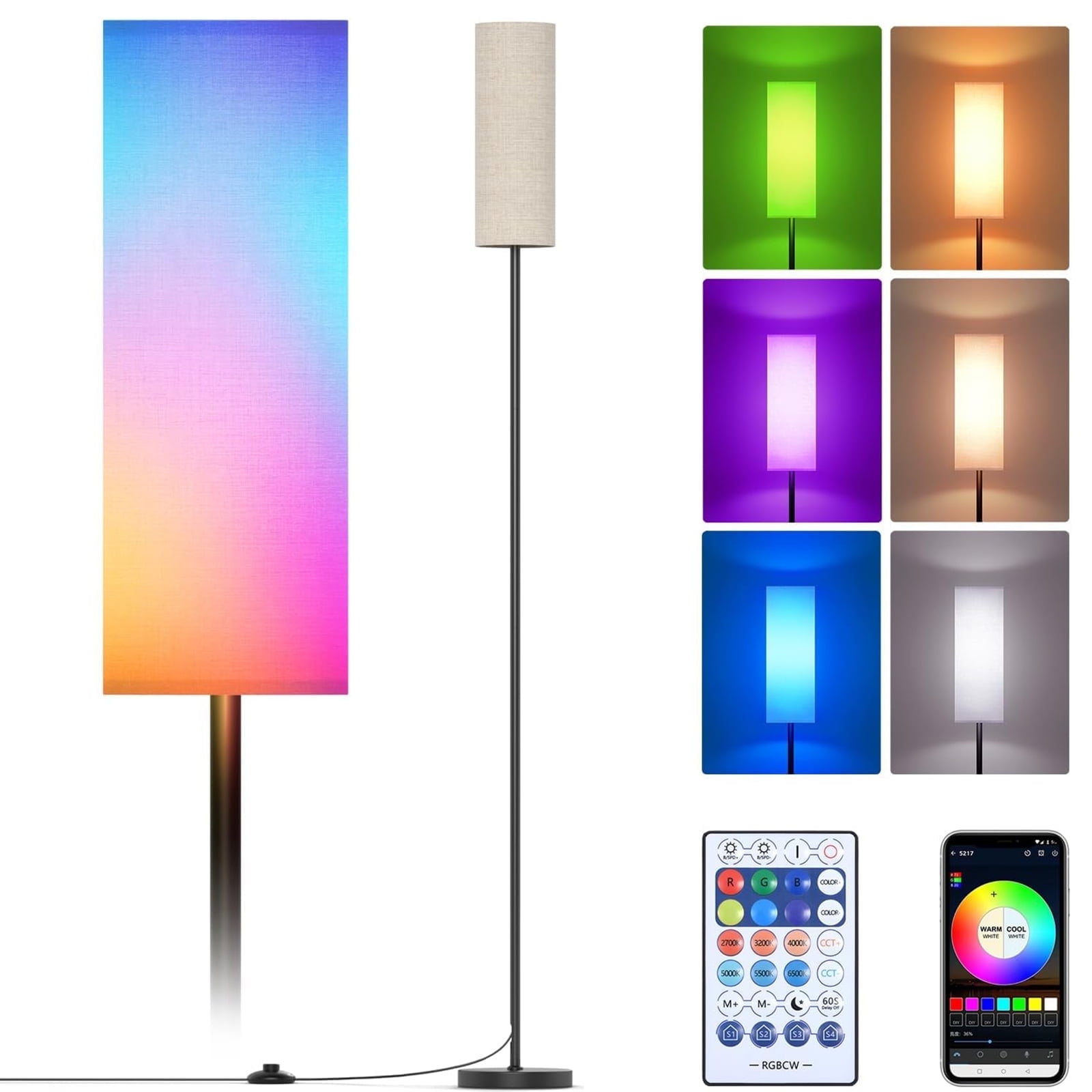 Neoglint Modern RGB Floor Lamp, Tall Dimmable Standing Light with App ...