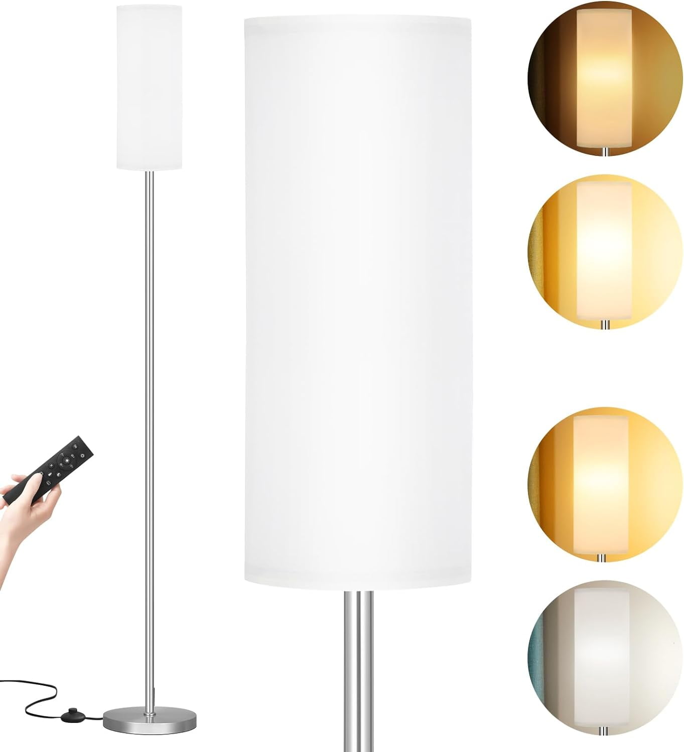 Floor Lamps for Living Room, Modern Silver Floor Lamp with Remote ...