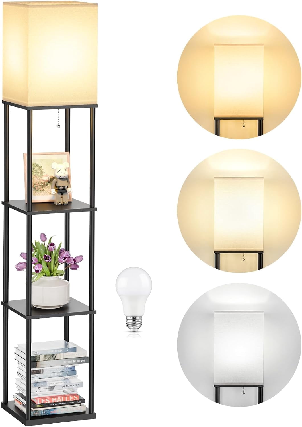 Floor Lamps with Shelves for Living Room, 3-Tier Square Modern Standing ...