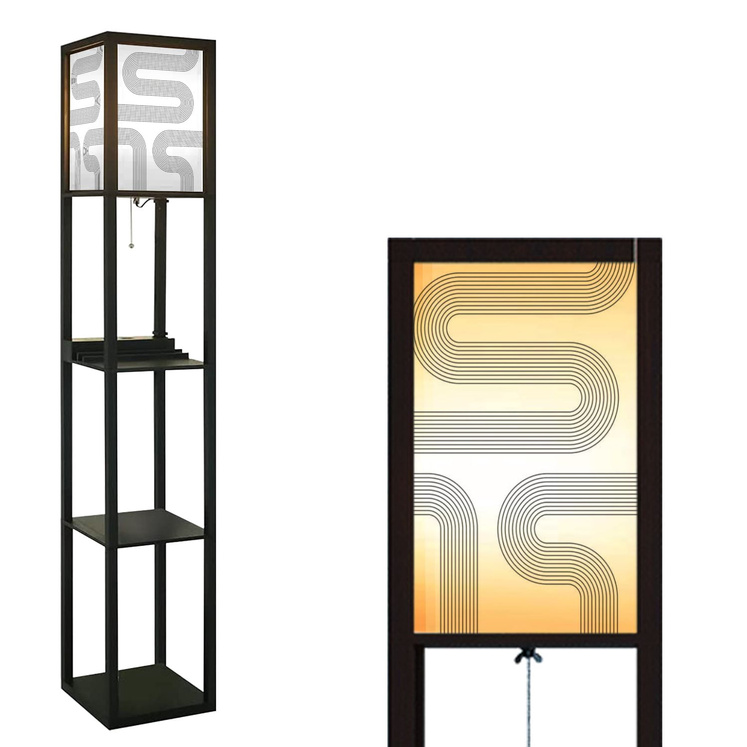 Floor Lamps with Shelves Wood Tall Standing Lamp 3 Color Temperatures ...