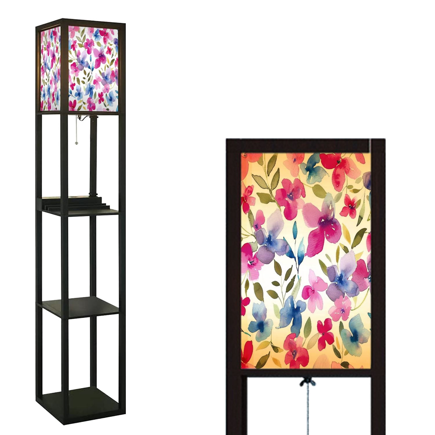 Floor Lamps with Shelves Wood Tall Standing Lamp 3 Color Temperatures ...