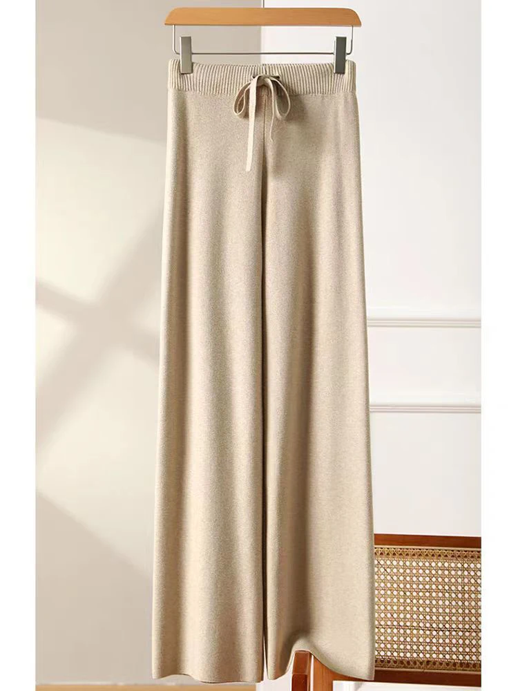 Floor Length Knit Heavy Thick Loose Pants Long Trousers Wide Leg Soft ...