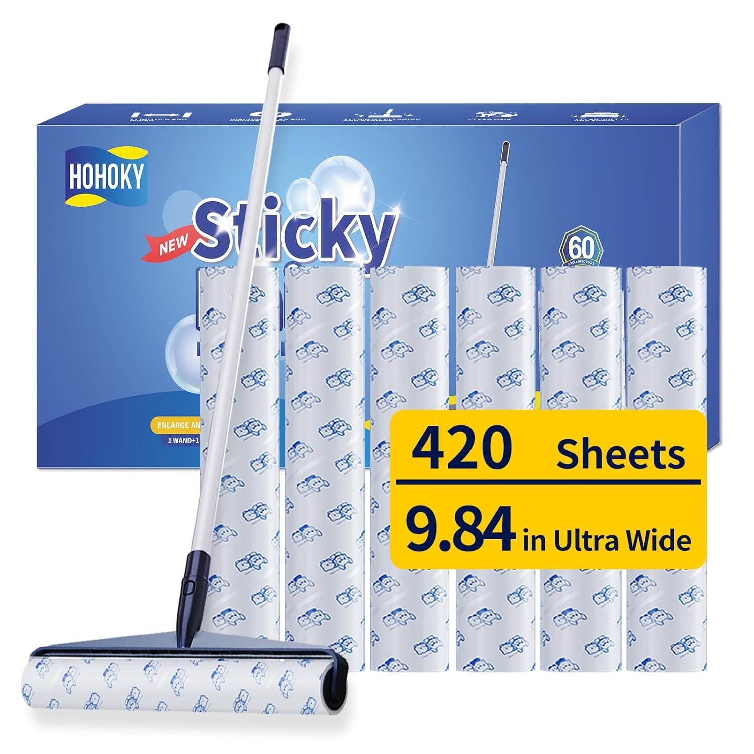 Floor Lint Rollers for Pet Hair Extra Sticky Mop，9.84in with 51.2in ...